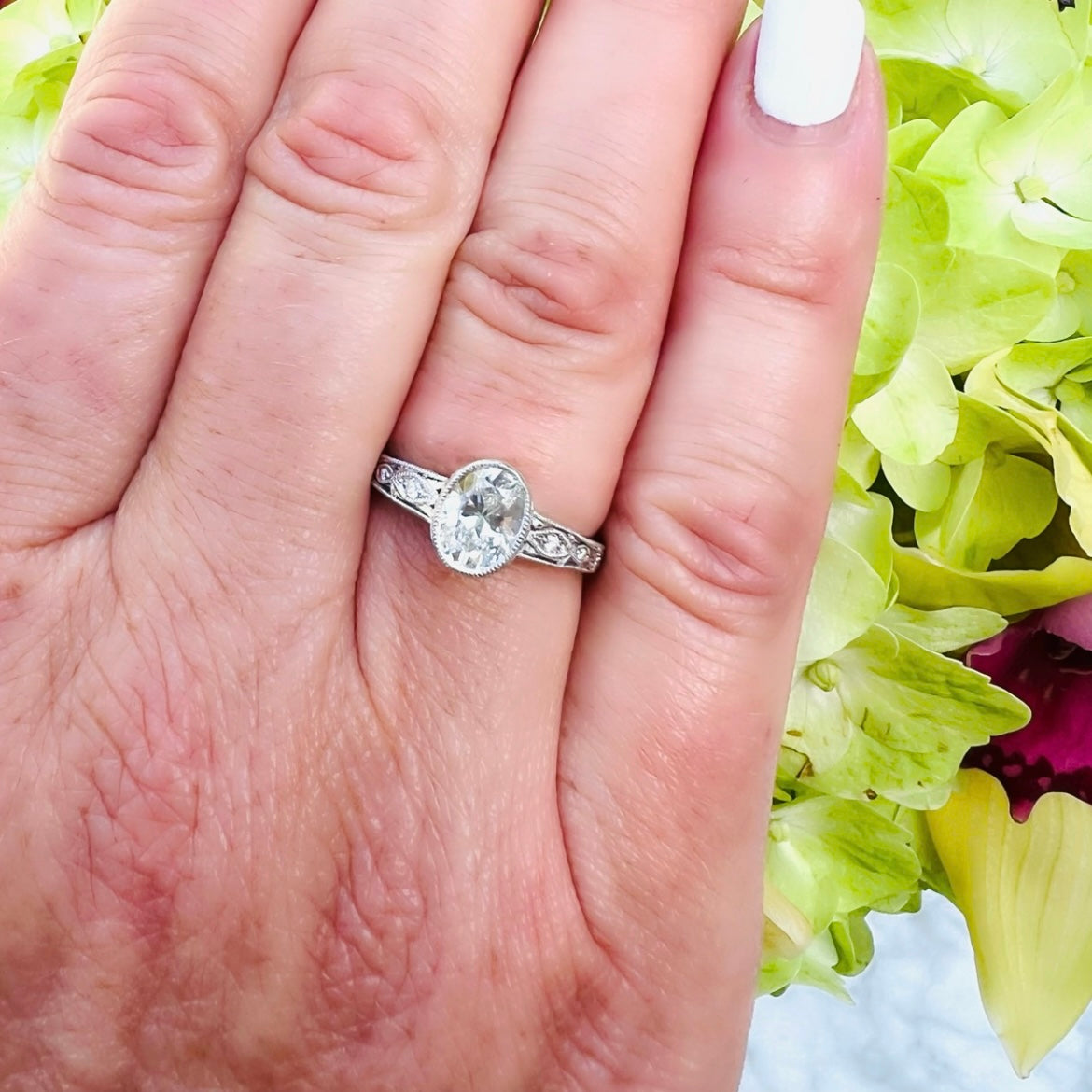 Custom Platinum Oval Cut Diamond Ring - 66mint Fine Estate Jewelry