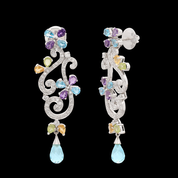 18kt White Gold Diamond & Multi-Colored Stone Drop Earrings - 66mint ...