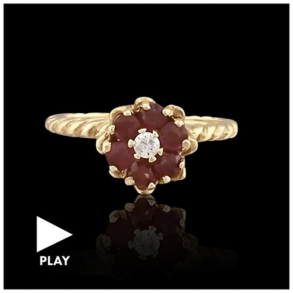 Vintage Ruby Flower Ring, circa 1970s - 66mint Fine Estate Jewelry