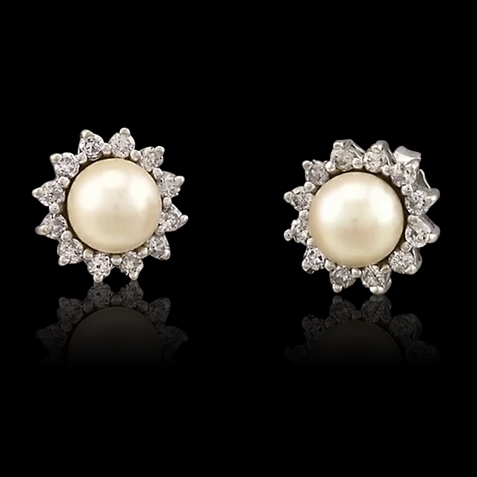 6mm Pearl Diamond Cluster Earrings