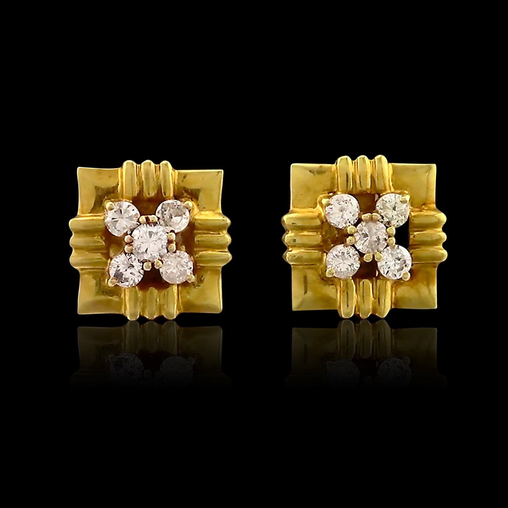 Estate Diamond 18k Yellow Gold Square Shape Stud Earrings - 66mint Fine ...