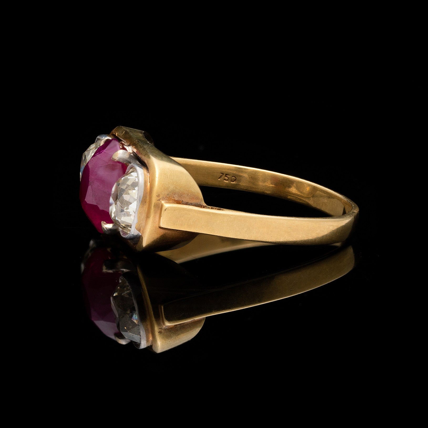 Estate Ruby and Old European Cut Diamond Ring - 66mint Fine Estate Jewelry