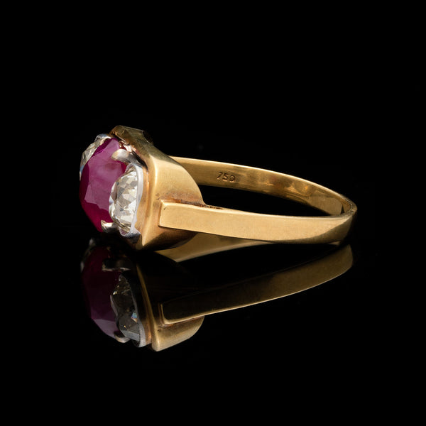 Estate Ruby and Old European Cut Diamond Ring - 66mint Fine Estate Jewelry