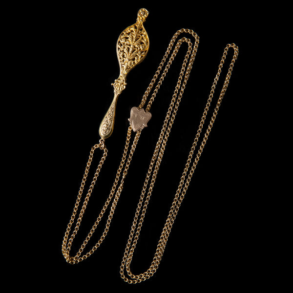 Antique 14k Gold Lorgnette and Long Chain - 66mint Fine Estate Jewelry